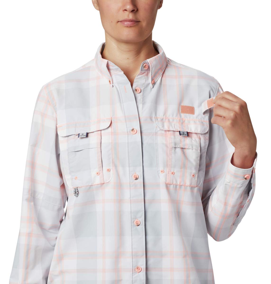 Columbia Women's Standard Super Bahama Long Sleeve Shirt, Tiki Pink Plaid, X-Large