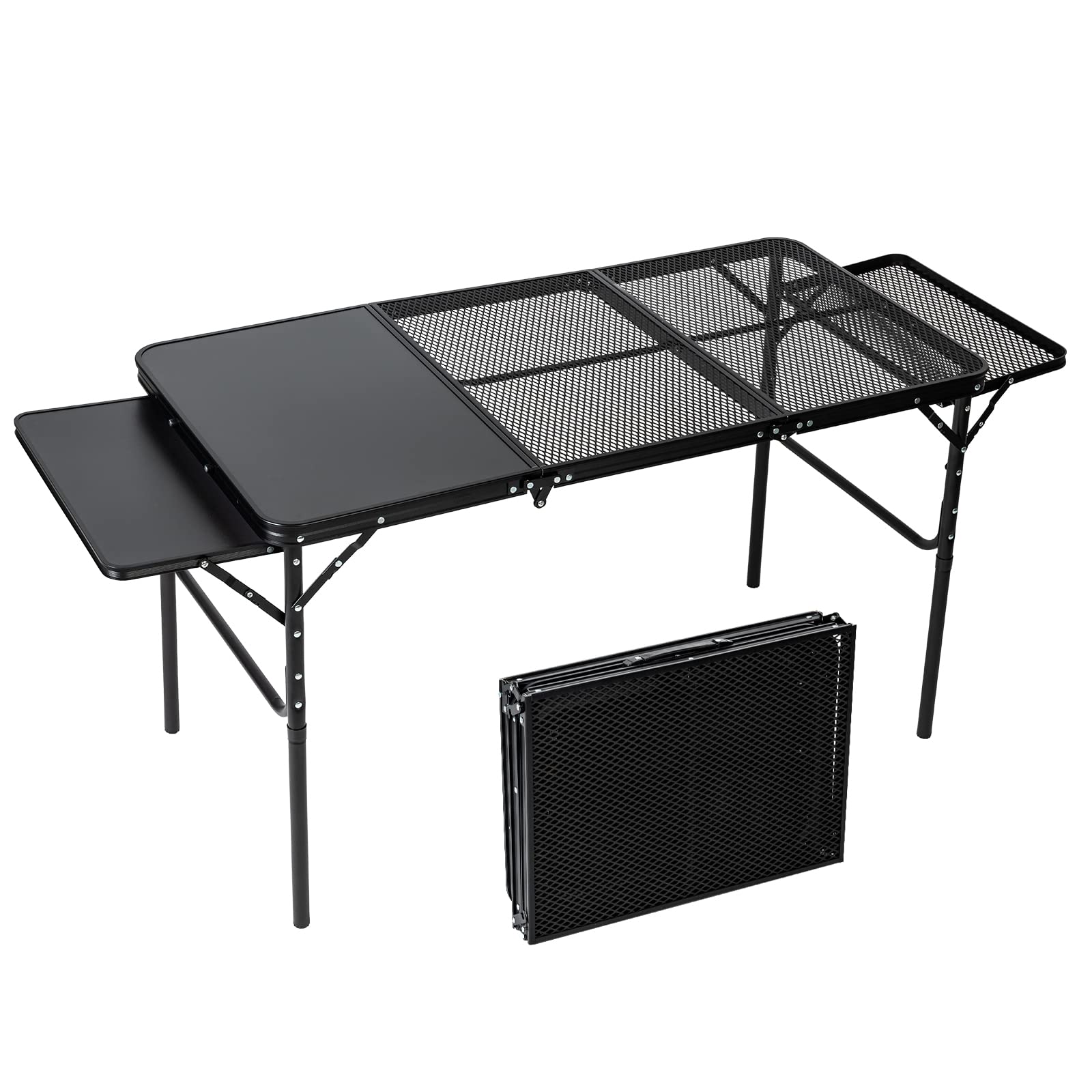 Coastrail Outdoor Camping Folding Grill Table Portable Lightweight Metal Grill Stand for Outdoor with Adjustable Height, 4 Feet, Black