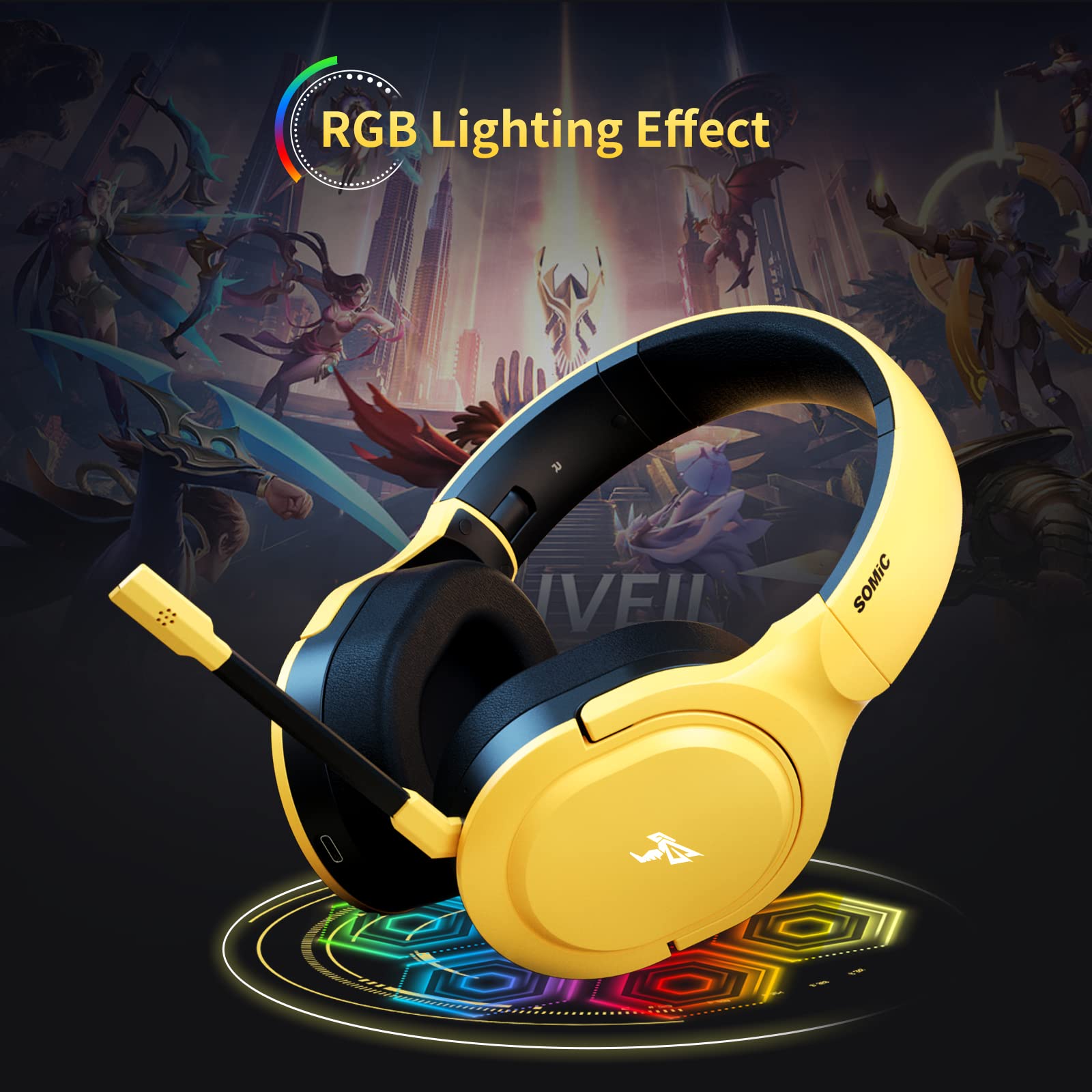 EASARS Wireless Gaming Headset, 2.4G Gamer Headsets, Foldable Bluetooth Headset, 28H Playtime, Detachable Microphone, Compatible with PC, PS5, PS4, Laptop