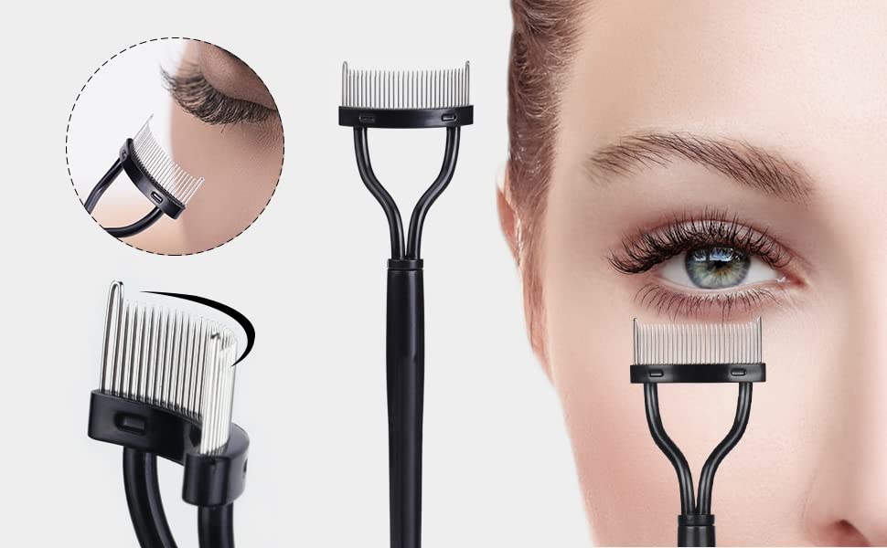 Eyelash Comb Eyebrow Brush Eyelash Separator Mascara Applicator Eyelash Definer With Comb Cover Arc Designed Cosmetic Brushes Tool Black for Women A