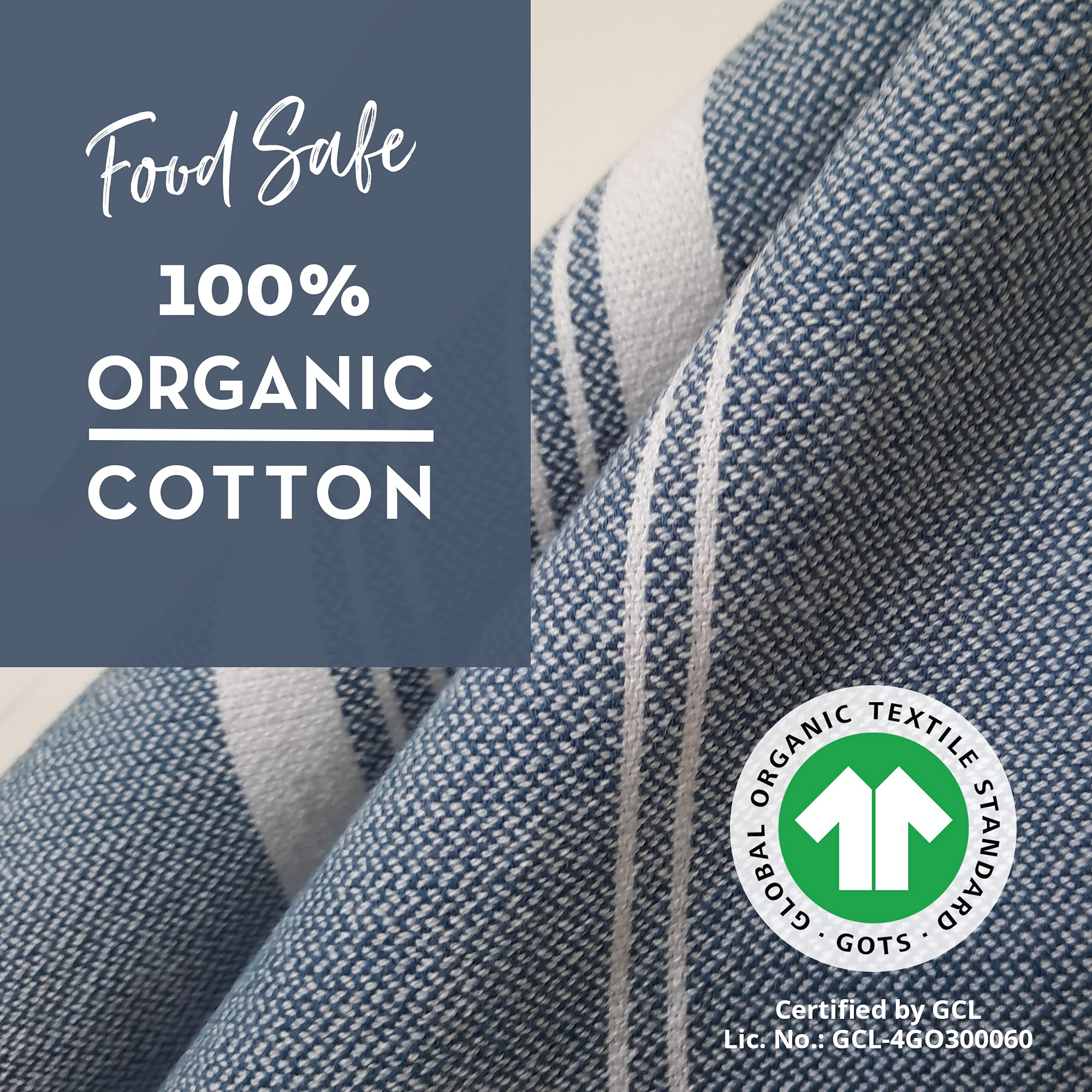 Country Trading Co. Big Thirsty Dish Towels - Organic Cotton Super Absorbent Kitchen Towels, Set of 4 β Soft Weave Machine Washable Tea Towels - 25β x 19β (Blue)