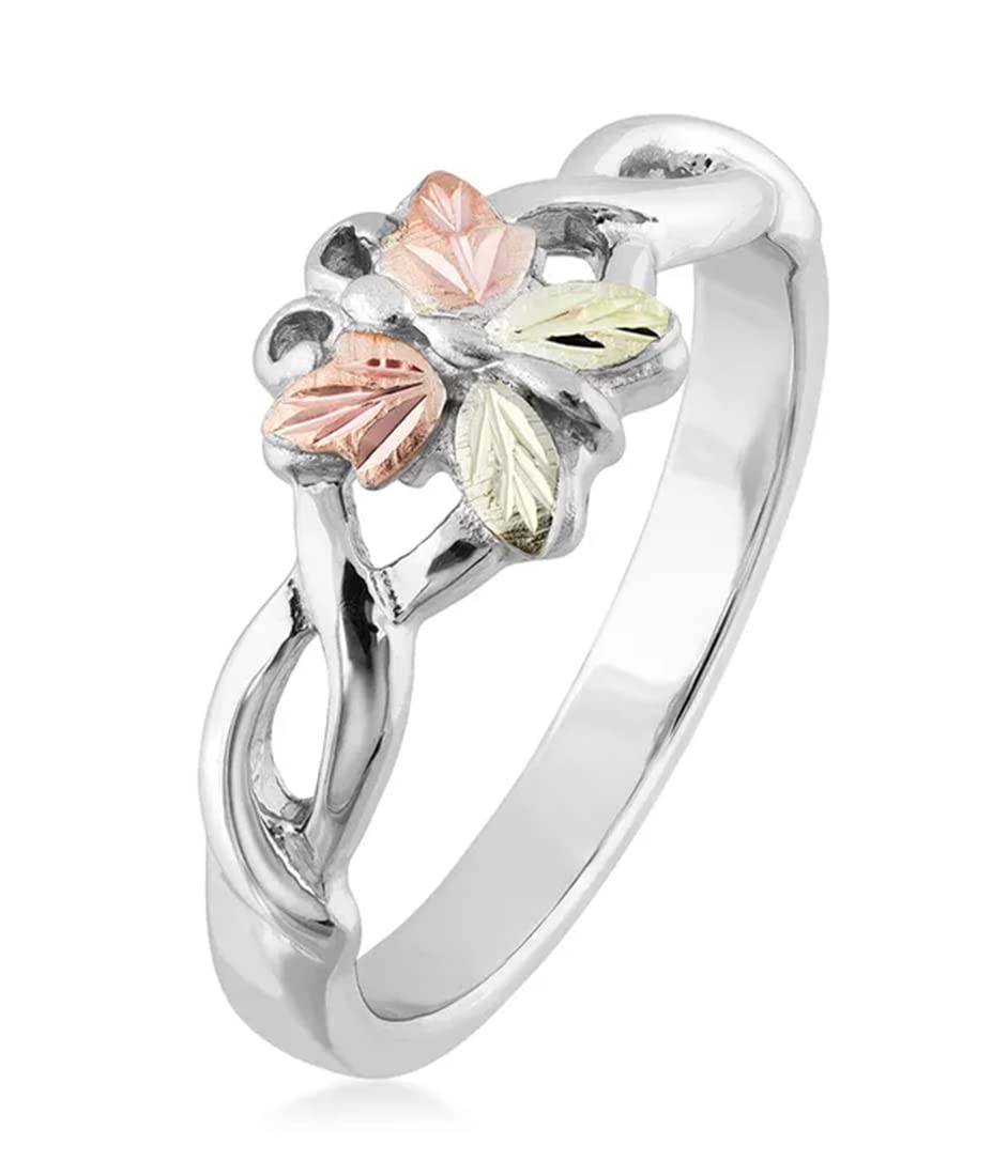 Butterfly Ring, Sterling Silver, 12k Green and Rose Gold Black Hills Gold Motif, Size 7.5