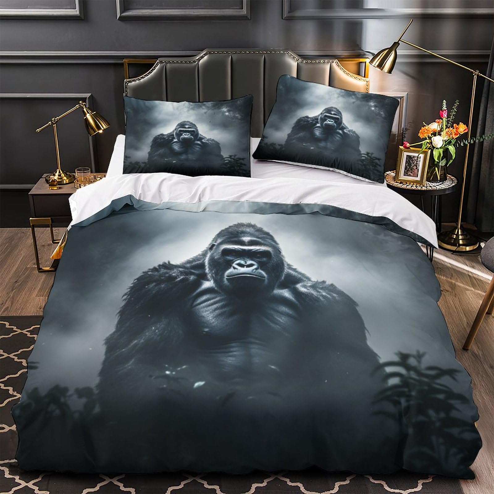 EVMILA Gorillas Bedding Set Comforter Covers 3D Printedwild Animal Quilt Cover Duvet Cover 3 Pieces for Childrens and Adults with Pillowcases Microfiber with Zipper Closure Queen(228x228cm)