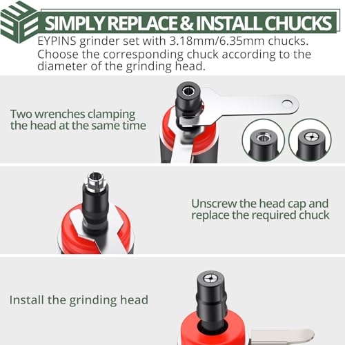 EYPINS Air Angle Grinder,Air Right Angle Die Grinder 1/4" 90 Degree Heavy Duty 20000 RPM Pneumatic Sander Polisher Tool for Contour Grinding, Polishing, Milling