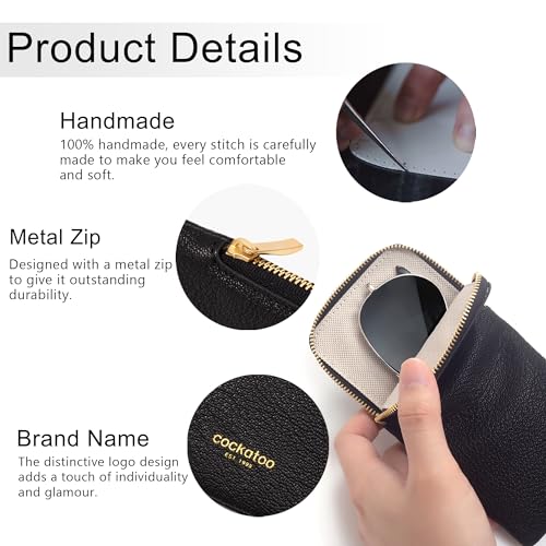 Cockatoo Sunglasses Leather Soft Case Zipper Eyeglass Pouch for Women Men (BLACK)