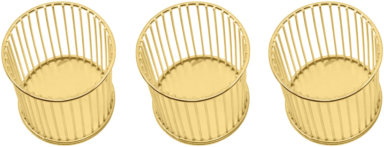 Stephanie Imports Set of 3 Metal Wire Pencil Cup or Makeup Brush Holder Organizer (Gold Bar Pattern)