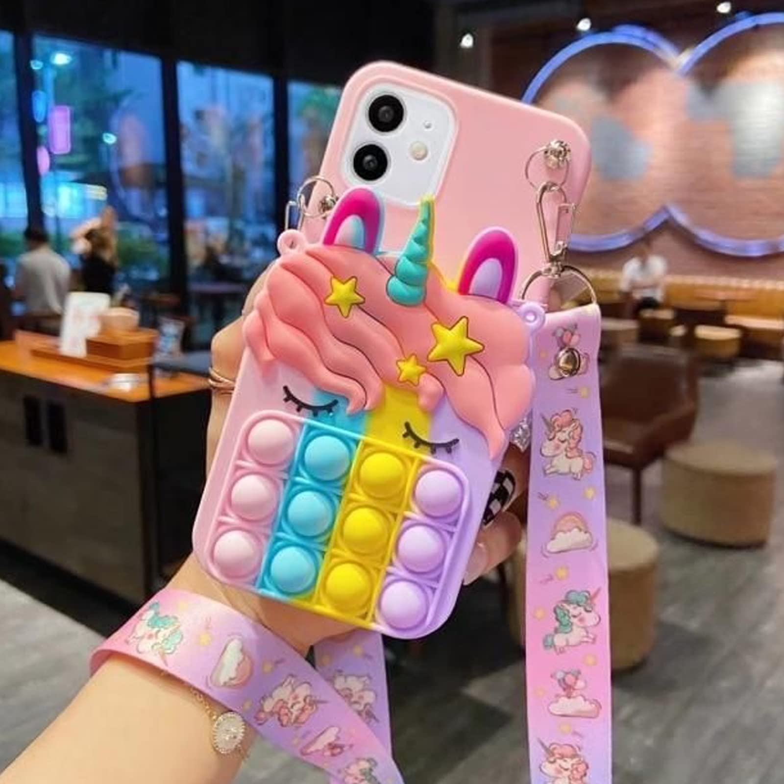 Unicorn Pop Purse for Girls Silicone Kids Bag Shoulder Toy Bubble Popper Lovely Sensory Stress Relief Students