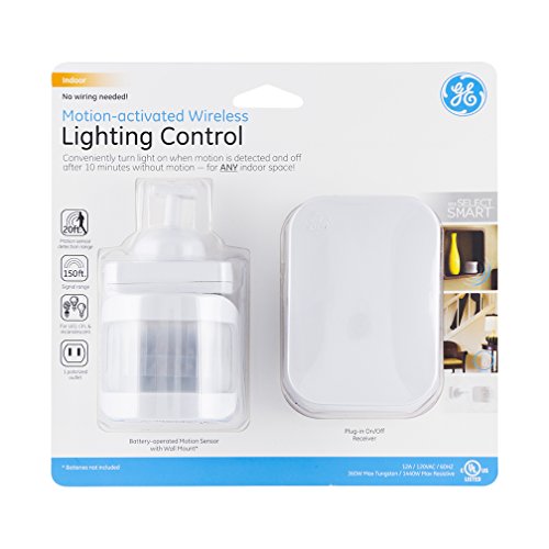 mySelectSmart GE Wireless Control, 1 Outlet, 150 ft. Range from Plug-in Receiver, Ideal for Lamps and Indoor Lighting, No Wiring Needed, Activated, Mountable, 36235, Motion Sensor-1 Pack