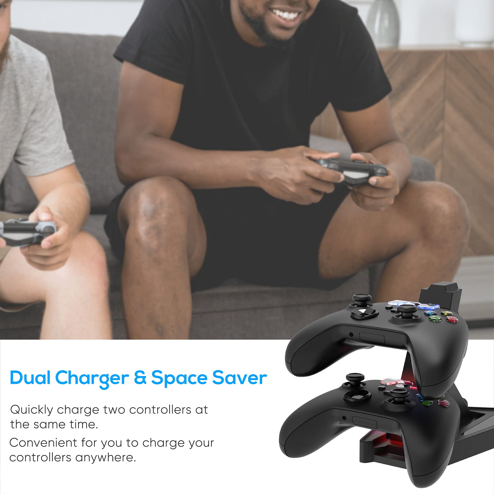 Charging Stand for Xbox Series X, Xbox Series S Controller, MENEEA DualSense Charger LED Indicator Dock Station Accessories kit with 2 x 1400mAh Rechargeable Battery and Charging Cable for Xbox Series