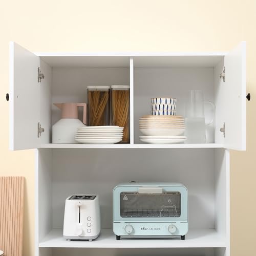 HOMCOM 71" Kitchen Buffet with Hutch, Pantry Storage Cabinet with Shelves, Open Microwave Countertop for Dining Room, Living Room, White