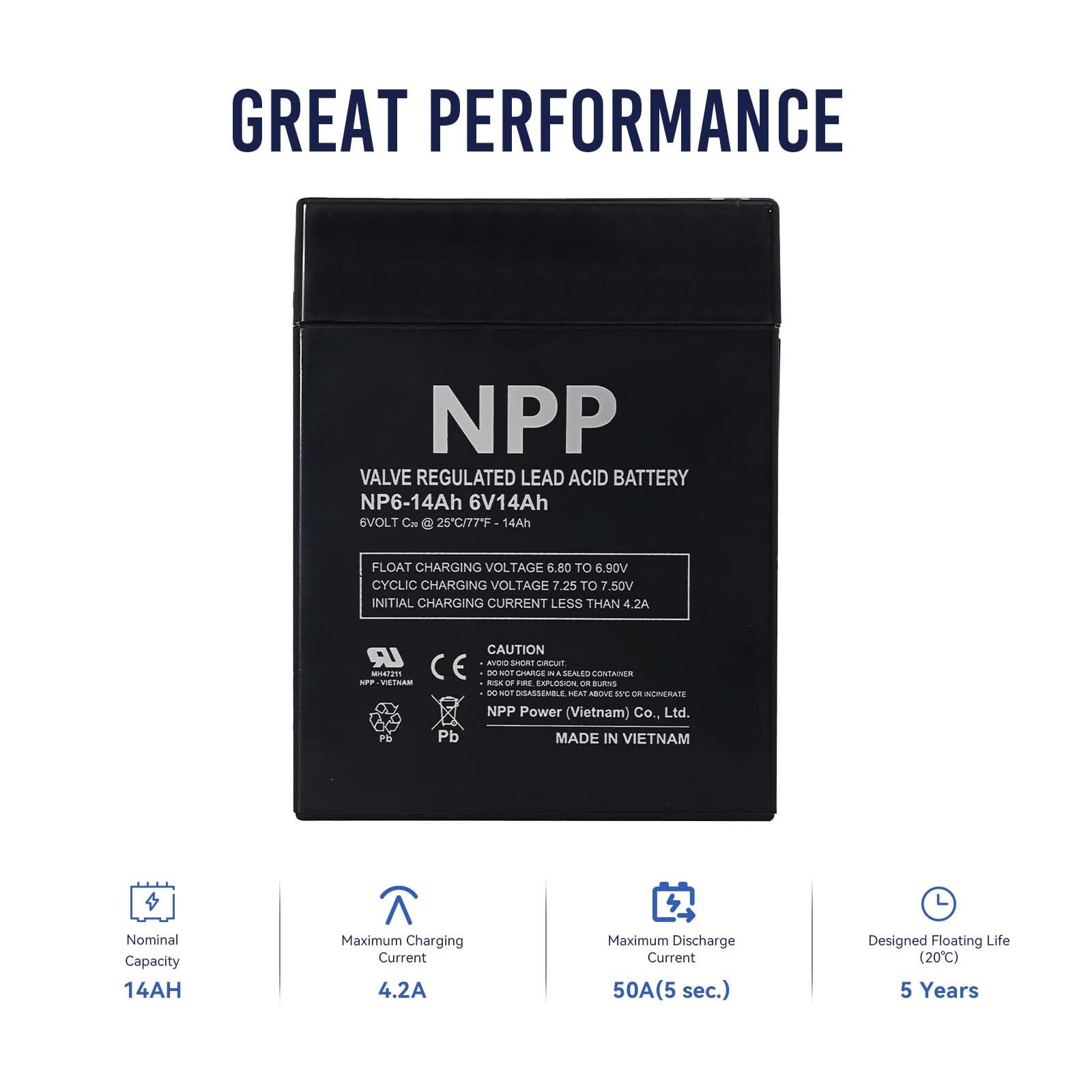NPP NP6-14Ah 6V 14 Ah Rechargeable Sealed Lead Acid Battery for Parmak 901 & Magnum Solar Park & Teledyne B8-6 Emergency Lighting