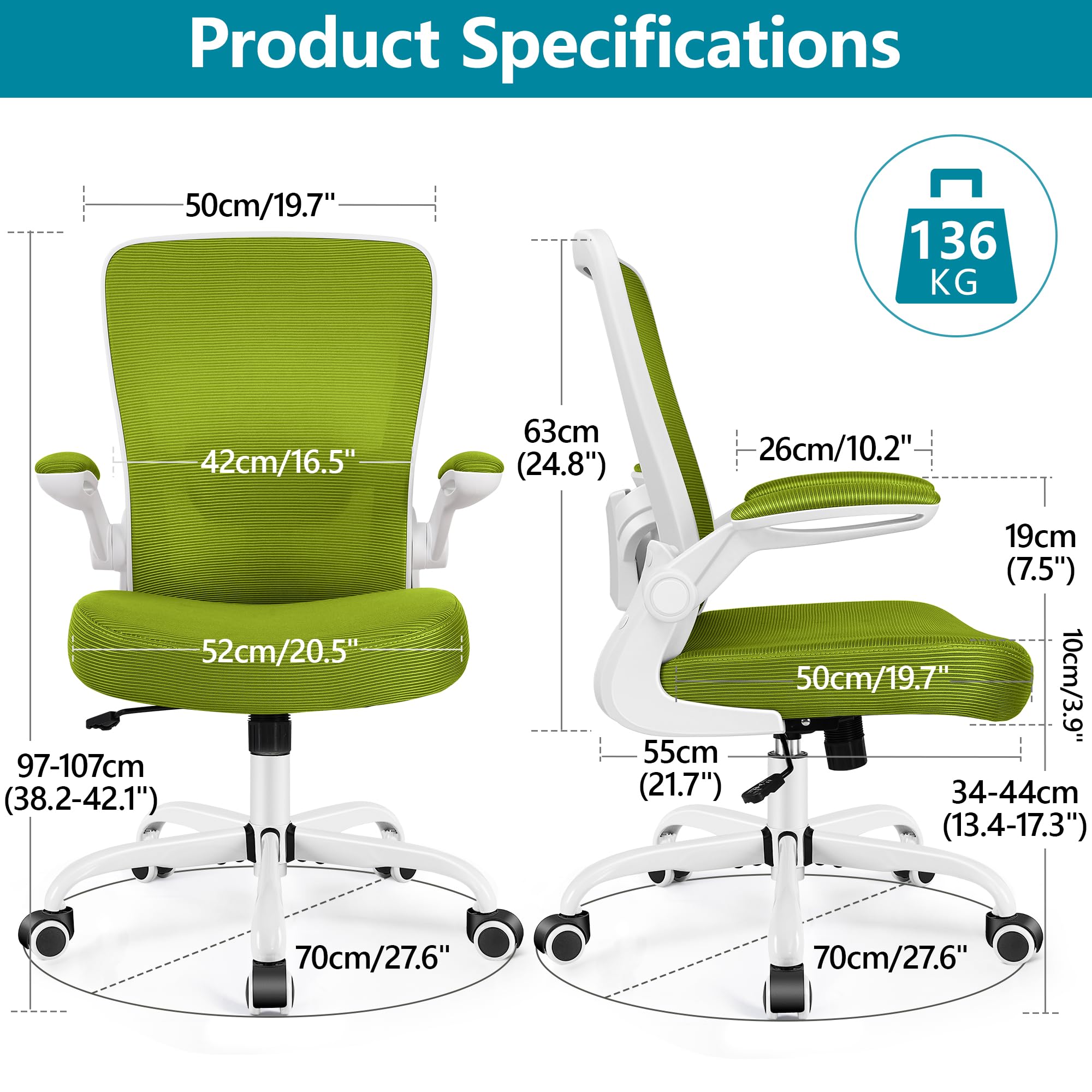 FelixKing Office Chair, Ergonomic Desk Chair Breathable Mesh Chair with Adjustable High Back Lumbar Support Flip-up Armrests, Executive Rolling Swivel Comfy Task Computer Chair for Home Office