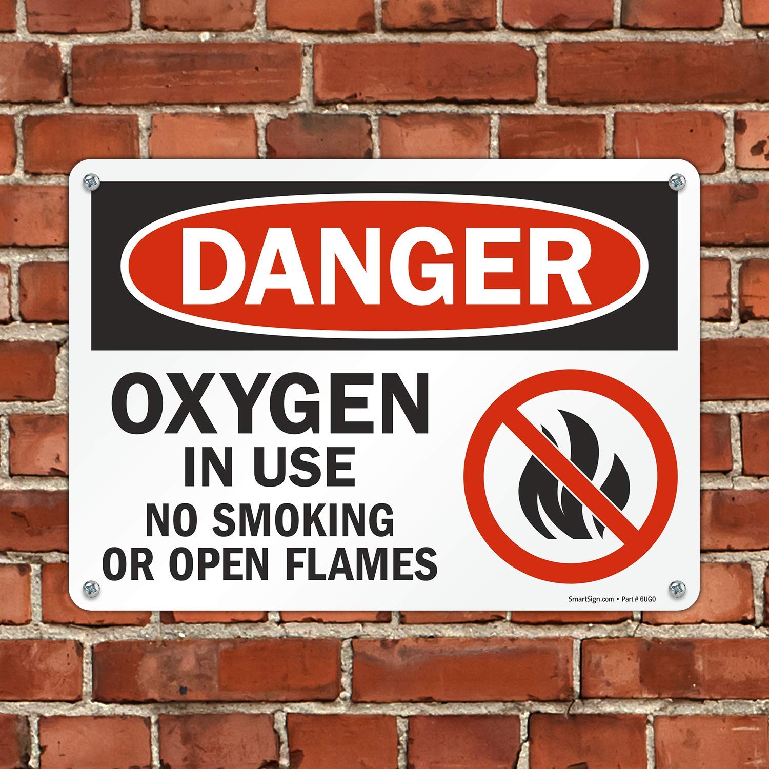 SmartSign - U9-1266-NP "Danger - Oxygen In Use, No Smoking Or Open Flames" Sign | 10" x 14" Plastic , Black/Red on White
