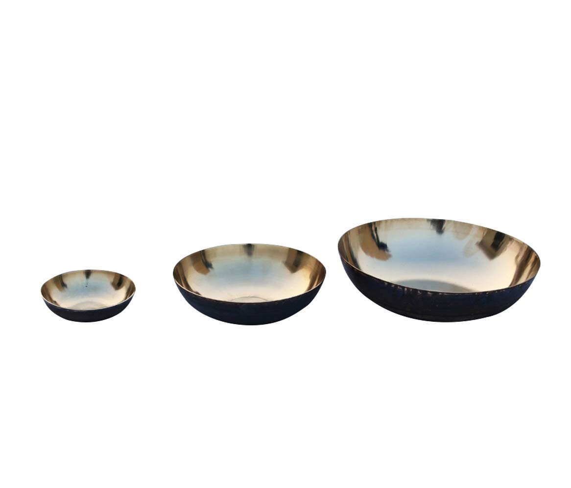 De Kulture Ayurveda Pure Kansa Bronze Nested Bowls Set of 3 for Biryani, Ramen, Noodle, Macaroni, Spaghetti and Pasta, Ideal for Serving & Dining Table Decoration