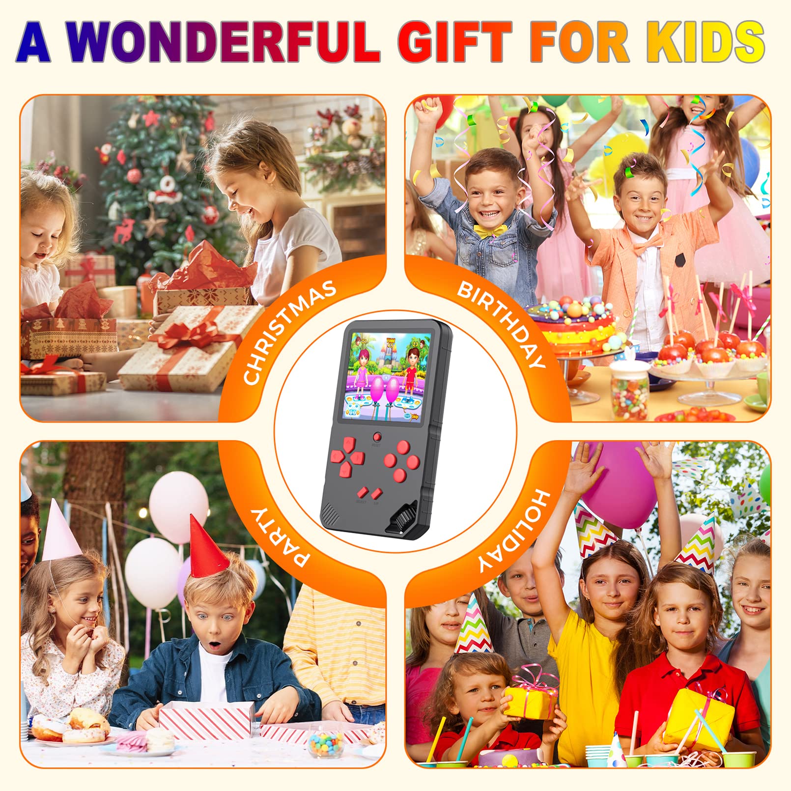 TEBIYOU Handheld Game Console for Kids Portable Gaming Player with Built in 220 16 Bit Electronic Video Games 3.0'' Large Screen Rechargeable Game System for Children's Birthday (Red)