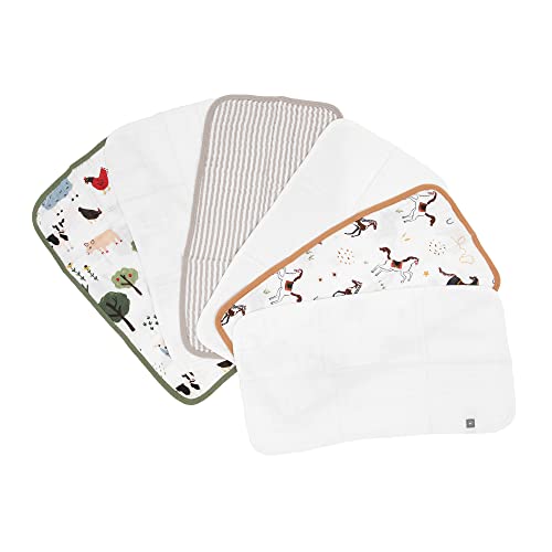Red Rovr 6 Pack Cotton Muslin Burp Cloths | 100% Cotton | Multi-Layer | Ultra Absorbent | Super Soft | Ergonomic Design | Burping Newborn Baby | Reversible | Large 21βx14β | Family Farm