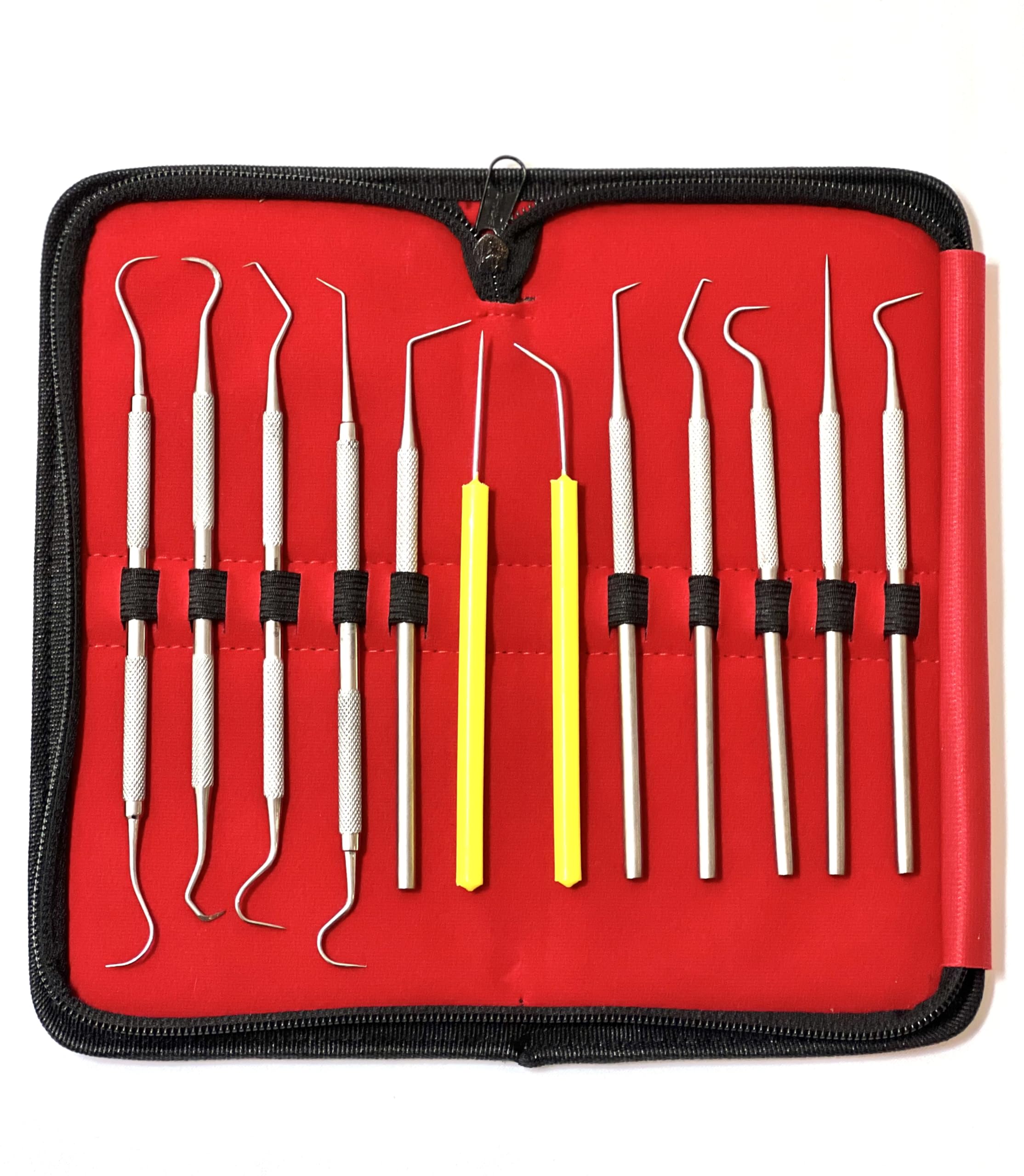 Premium Set of 12 Stainless Steel Precision Micro Probe Set Combo-Straight, Single, Short Double, Long Double, Triple and Hook Tips -Pick Tool Set 5.5"(14CM) (Set of 5 Each)
