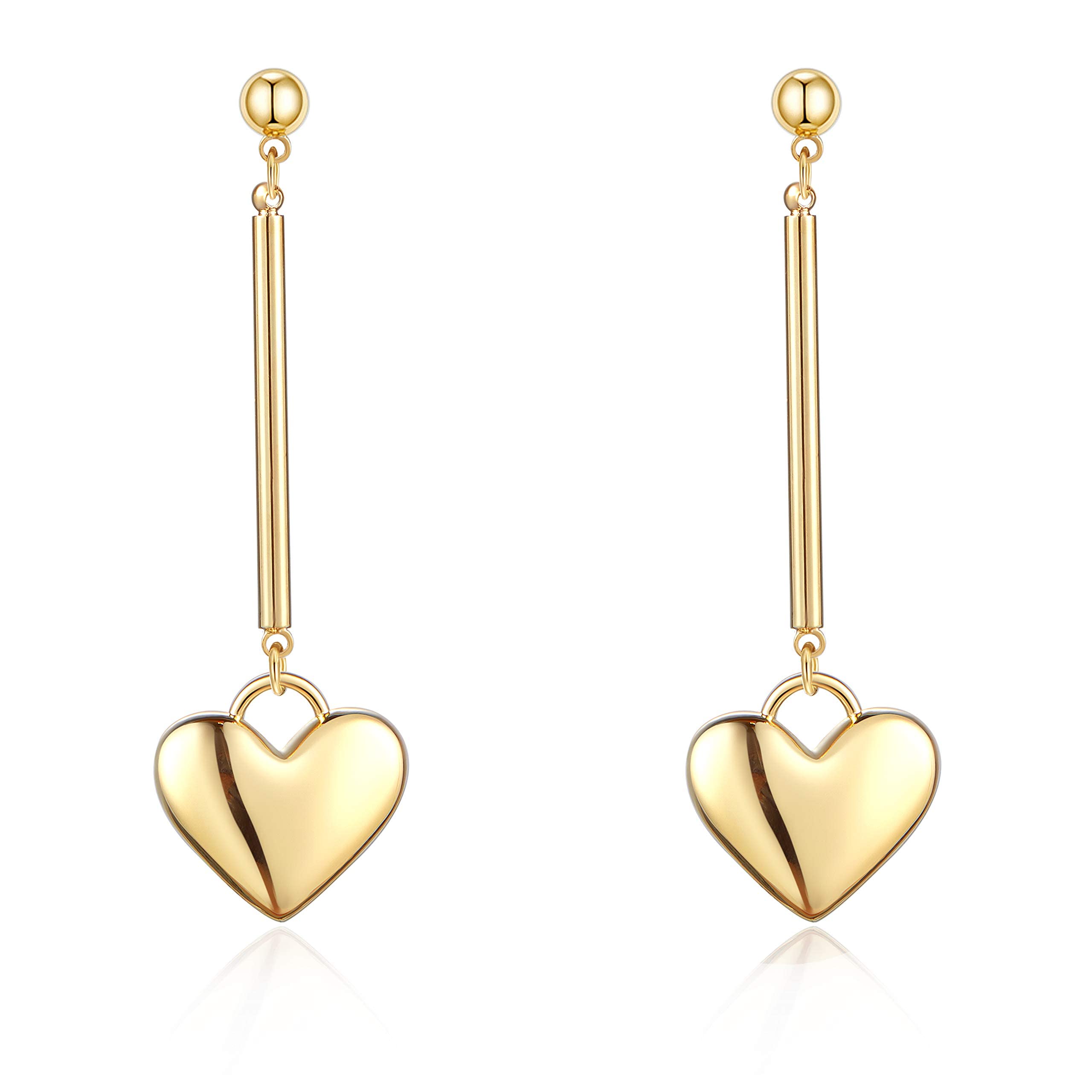 Cowlyn Heart Earrings Love Pendant Long 925 Silver Needle 14K Gold Dangle Drop Stud Cute Jewelry Valentines Day Gift for Women