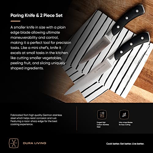 DURA LIVING 2-Piece Professional Kitchen Knife Set β Ultra Sharp, Precision Forged High Carbon German Stainless Steel, 5" Utility & 3.5" Paring Knives, Ergonomic Handle, Multipurpose, Black