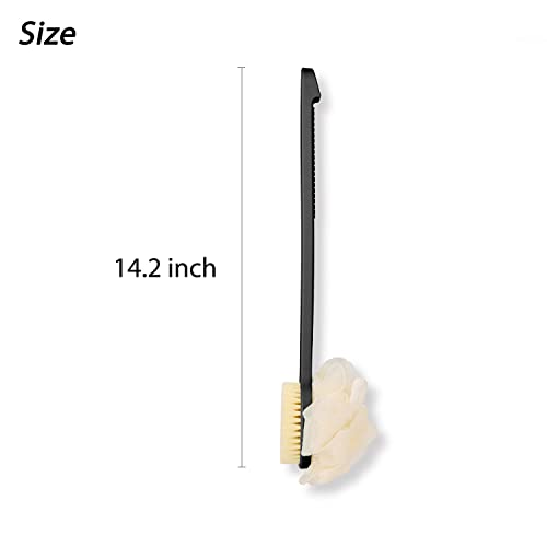IMAVO Shower Body Brush,Dual-sided Bath Brush with Bristles and Loofah,Long Handle Back Scrubber for Shower,Anti Slip Back Washer for Skin Exfoliating,Suitable for Wet or Dry Brushing(Black)