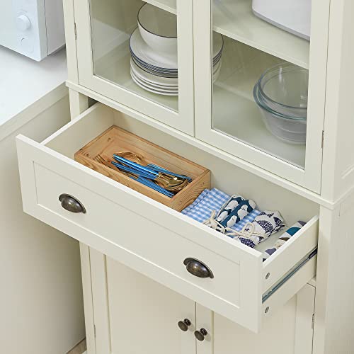 HOMCOM Freestanding Kitchen Pantry, 5-Tier Storage Cabinet with Adjustable Shelves and Drawer for Living Room, Dining Room, Cream White