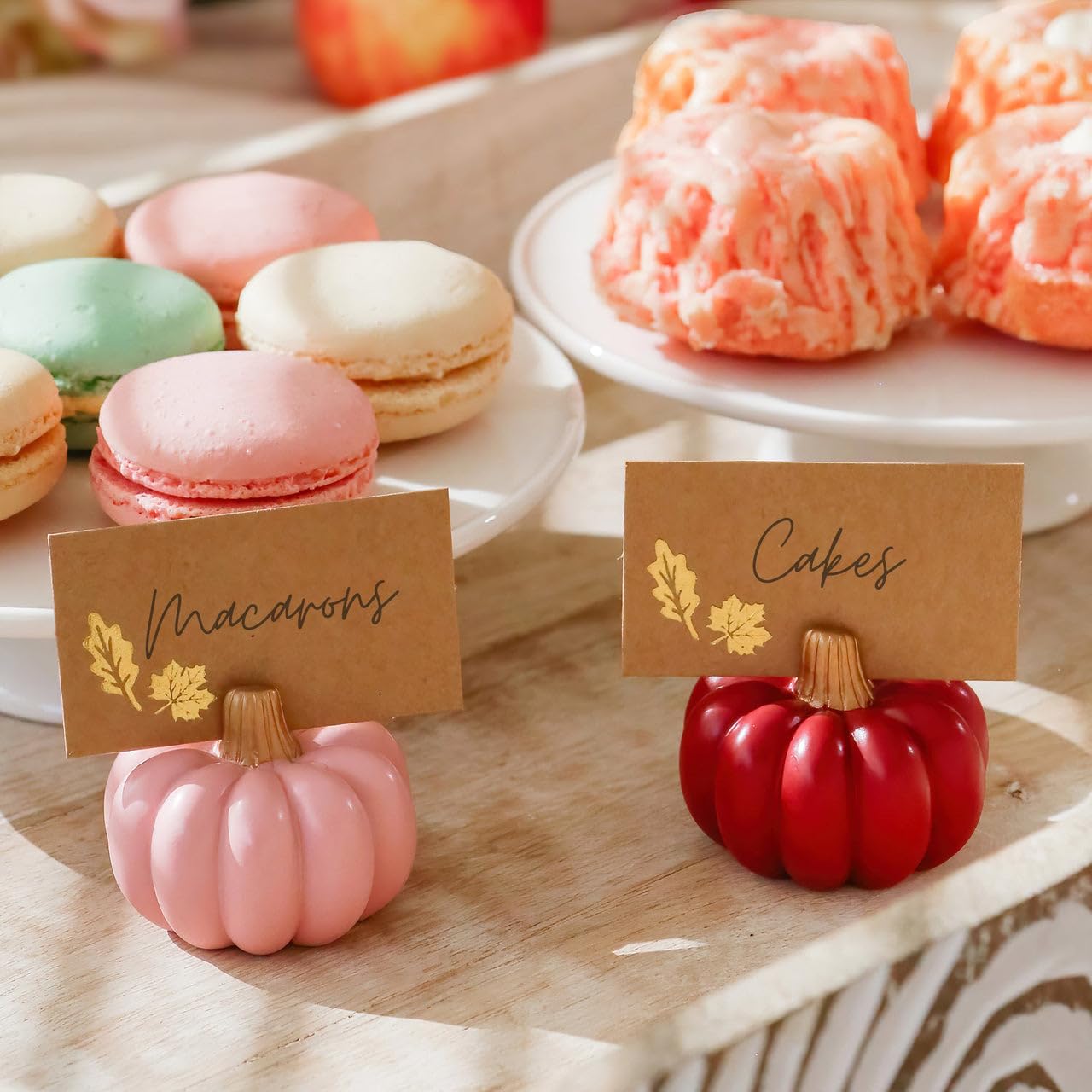 Kate Aspen 12pcs Fall Decor Orange Pumpkin Place Card Holder, Place Settings for Thanksgiving Table Decor, Fall Themed Weddings, Bridal Brunches (Place Cards Included)