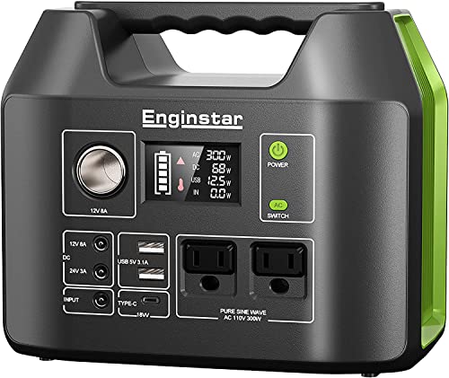 Portable Power Station 300W EnginStar Solar Generators 80000mAh Power Bank 296Wh Battery Pack w/110V Pure Sine Wave AC Outlet for CPAP Camping Outdoors Travel Hunting Emergency Power Supply
