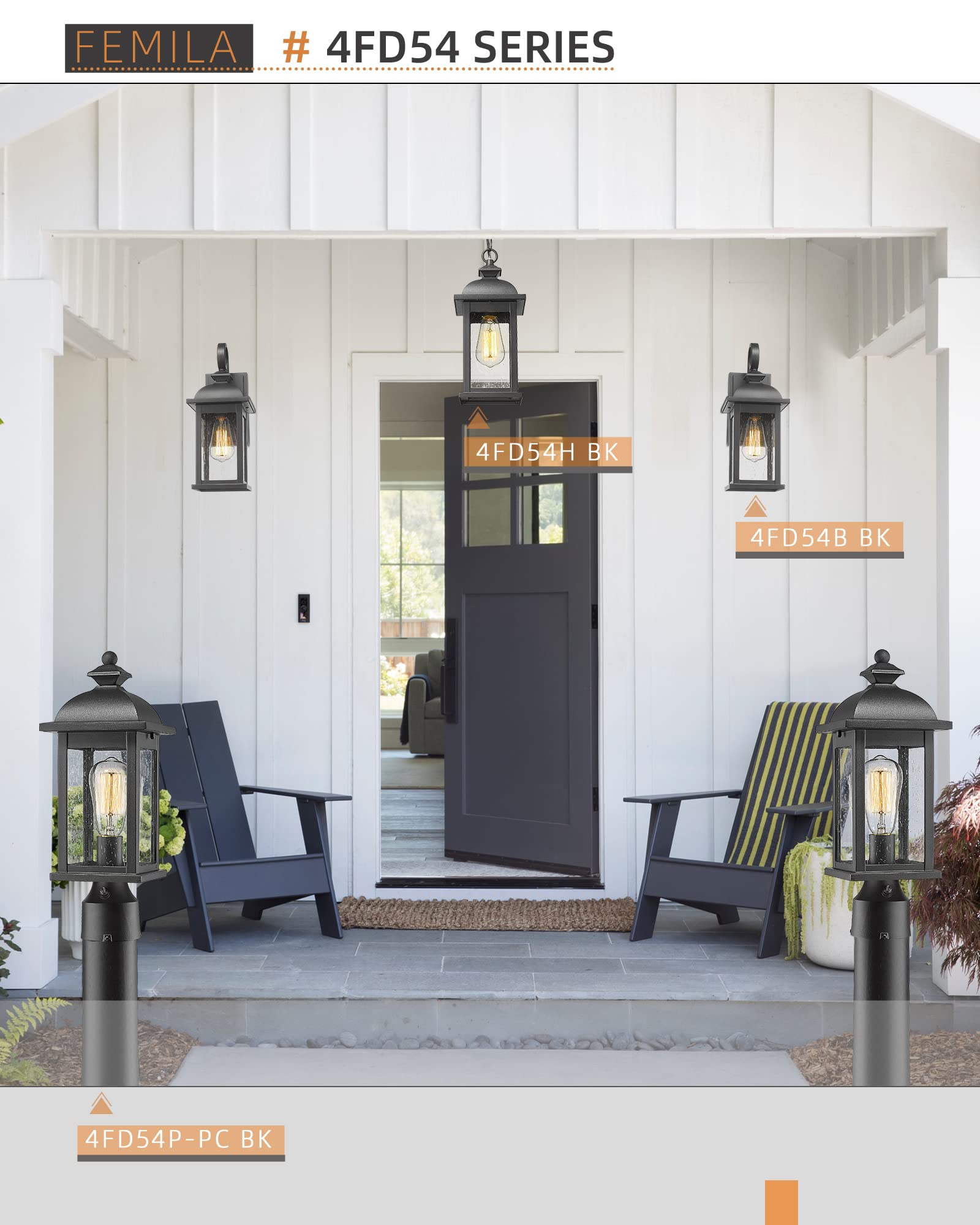 FEMILA Dusk to Dawn Outdoor Post Light, Waterproof Pole Lantern Light Fixture, Exterior Lamp Posts Outdoor Lighting for Garden Patio Yard Pathway Driveway, Clear Glass Panel, 4FD54P-PC BK