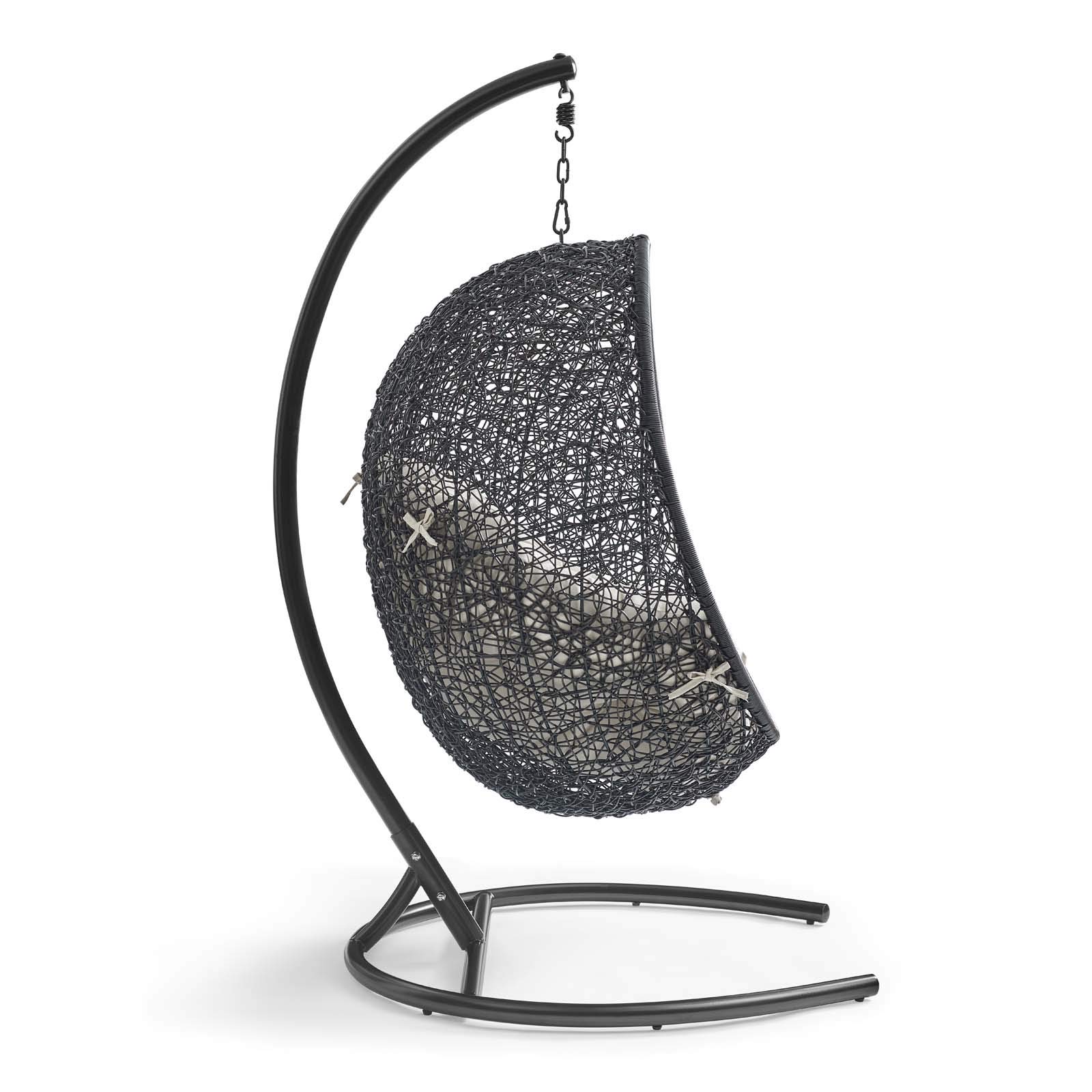 Modway EEI-739-BEI-SET Encase Wicker Rattan Outdoor Patio Porch Lounge Egg, Swing Chair with Stand, Beige