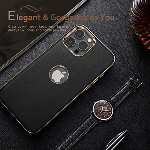 LOHASIC Compatible with iPhone 14 Pro Max Case, Slim Leather Gold Electroplated Bumper Anti-Scratch Soft Back Cover Protective Men Cases Designed for iPhone 14 Pro Max 6.7 inch 2022 - Black