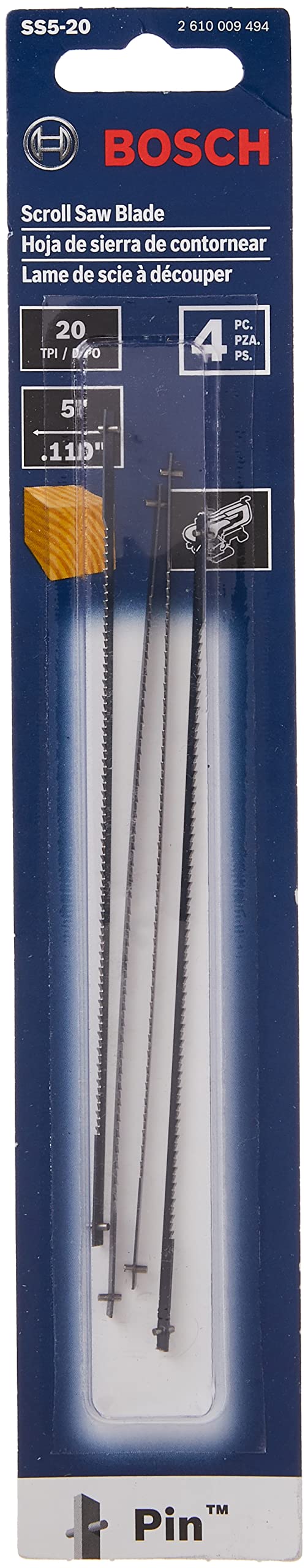 BOSCH SS5-20 5-Inch X 20-Tpi Pin End Scroll Saw Blade, 1 Count (Pack of 1)