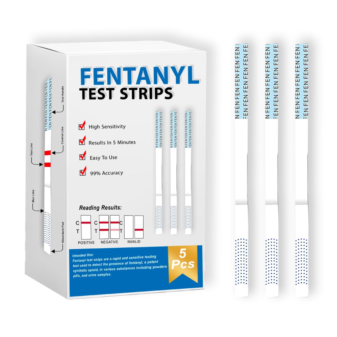 Emnce Fentanyl Test Strips Home Drug Testing Kit - Accurate for Powder Substances, Liquids & Pills | Urine Test Kit for Synthetic Detection | for Forensic Use [5 Pack]