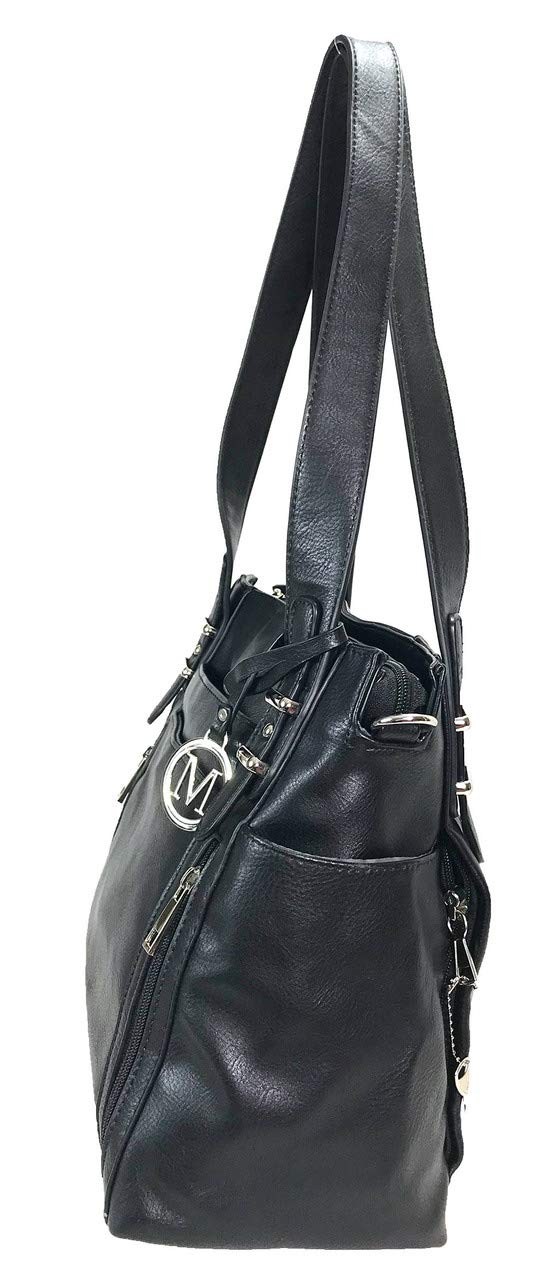 Zzfab Multi Pockets Double Handles Faux Leather Concealed Carry Purse with Hidden Locking Zipper Turquoise