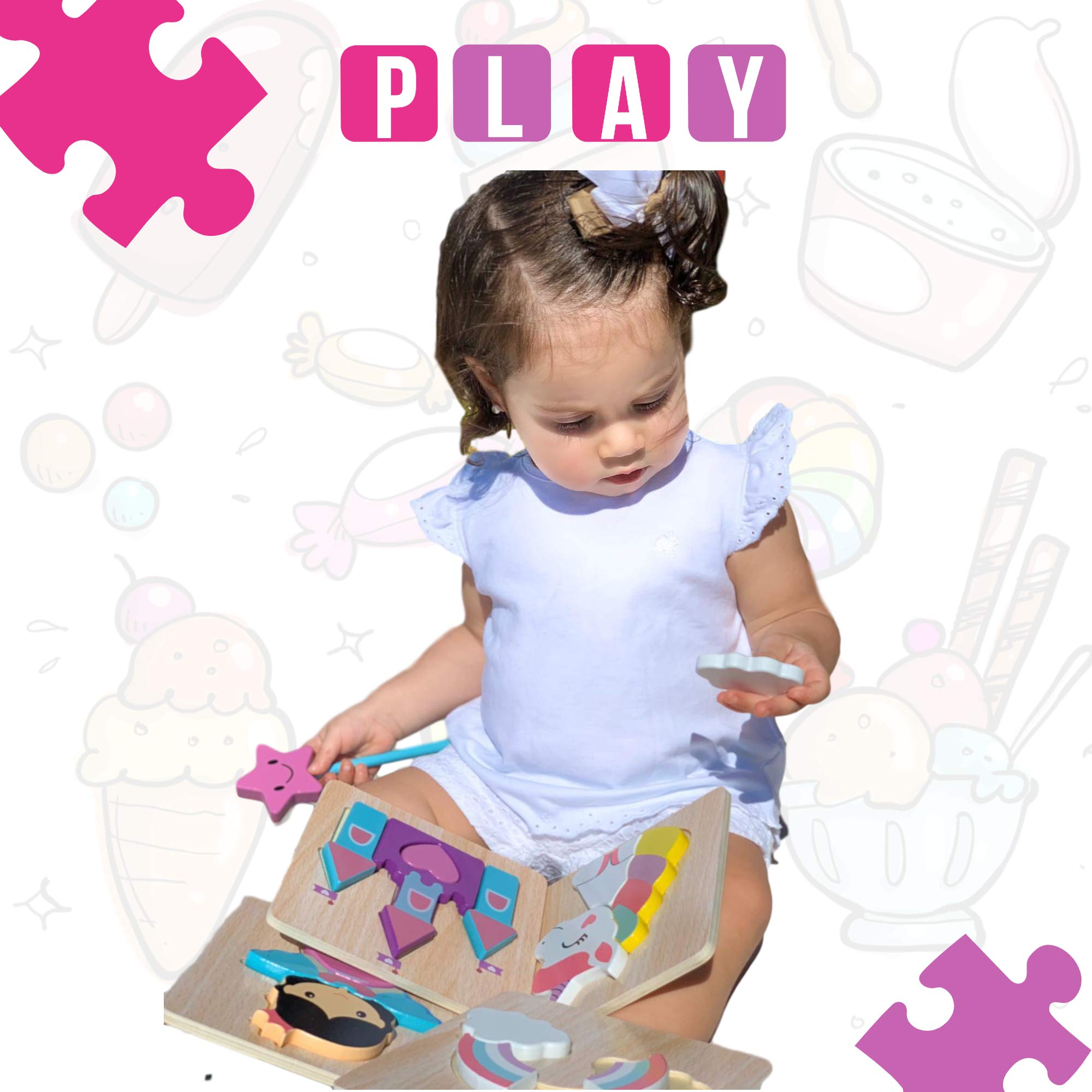 Princess Jigsaw Puzzle and Wand Set - Storage Bag Included - Rainbow, Unicorn and Castle Set - Puzzle for Toddlers 1-3