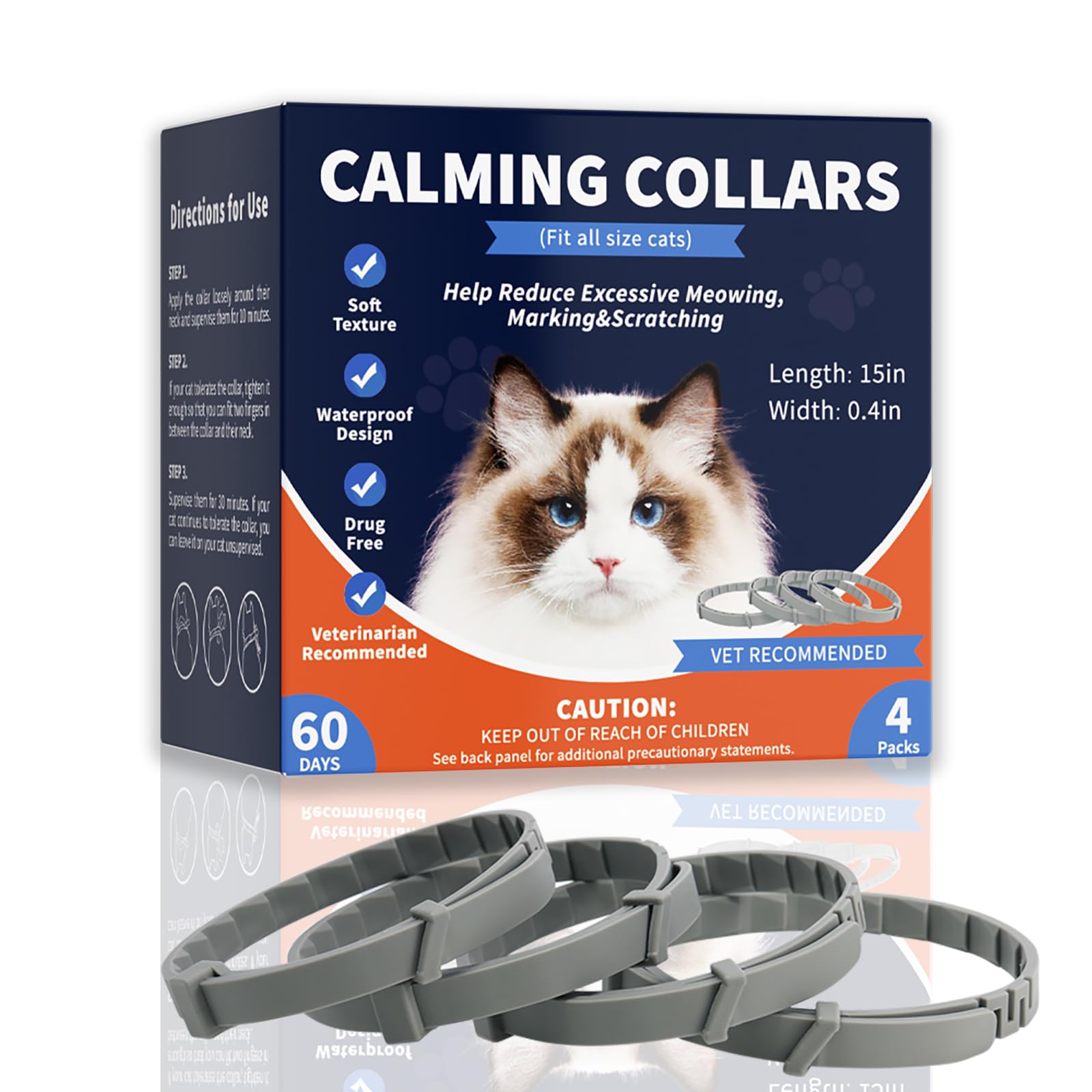 Didakay 4 Pack Calming Collar for Cats, Cat Calming Pheromones Indoor and Outdoor Activities, Natural Scent Adjustable Fit Kittens to Large Cats Relieve Stress Calming Products