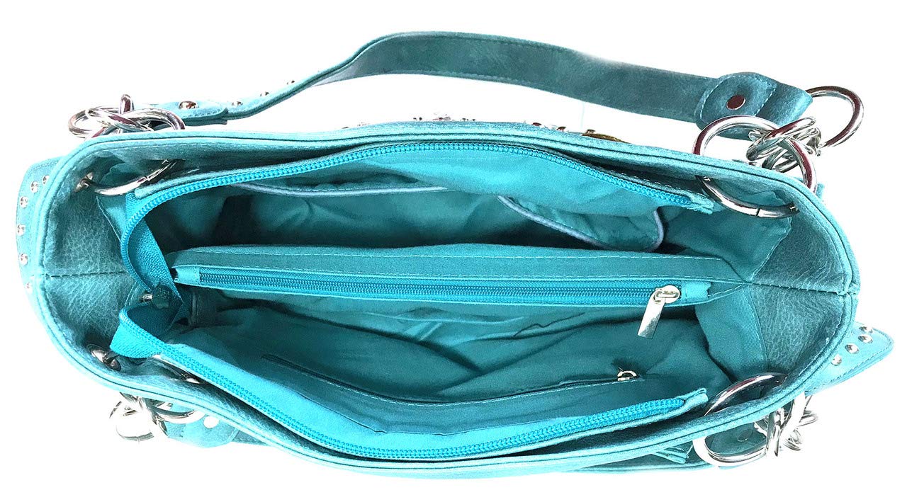 Zzfab Rhinestone Cross Embroidered Floral Western Handbag Turquoise