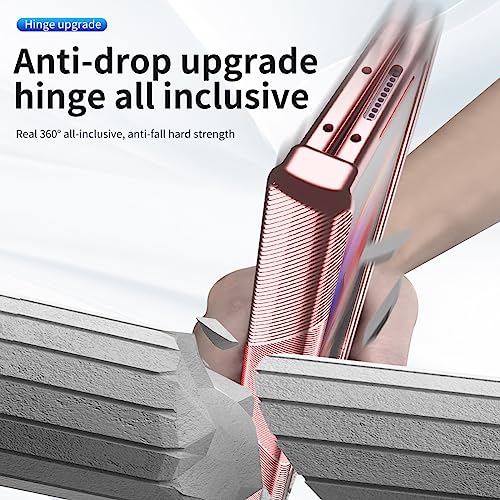 PUROOM for Samsung Galaxy Z Fold 5 Hinge Coverage Protective Case Transparent Plating PC with Pen Holder Kickstand Screen Protector All-Inclusive Case (z fold 5, Rose Gold)
