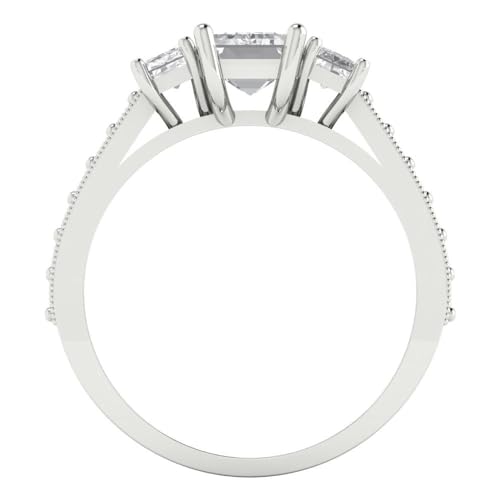 Clara Pucci 1.76ct Emerald Cut Solitaire 3 stone Moissanite Proposal Designer Wedding Bridal art deco Anniversary Ring 14k White Gold