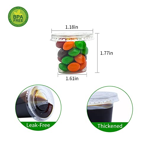 PartyMars 1 oz Plastic Disposable Dipping Sauce Cup With Lids, Mini Plastic Dip Condiment Containers,Souffle Cups,Portion Cups, Jello Shot Cups
