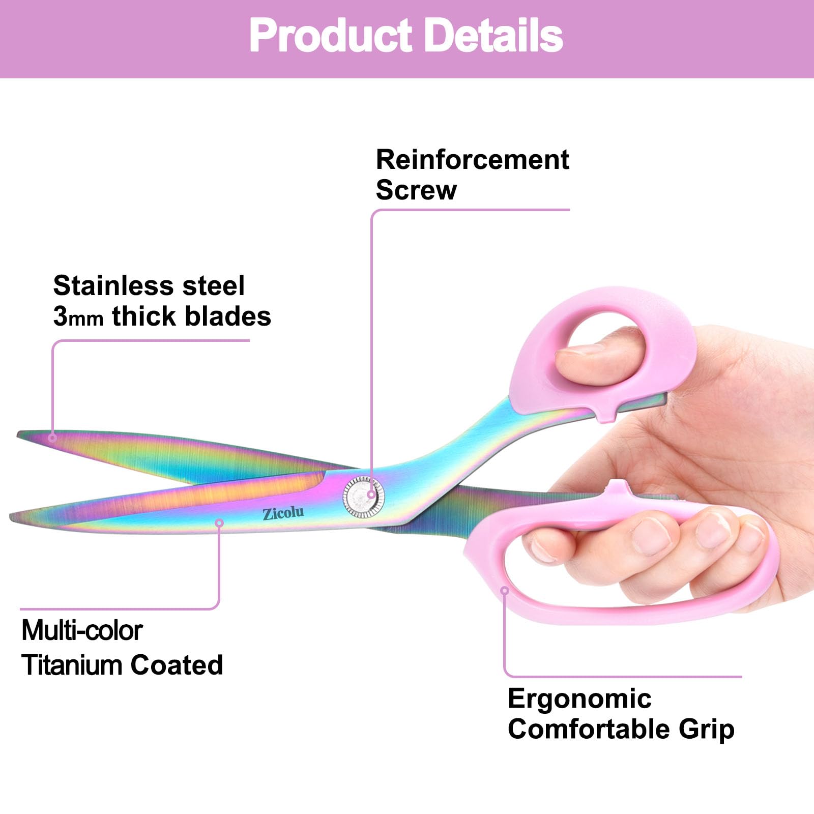 Fabric Scissors, 9" Titanium Coating Sewing Scissors, All Purpose Sharp Heavy Duty Fabric Scissors for Cutting Clothes Leather Classic Stainless Steel Professional Fabric Shears for Tailor Home, Pink