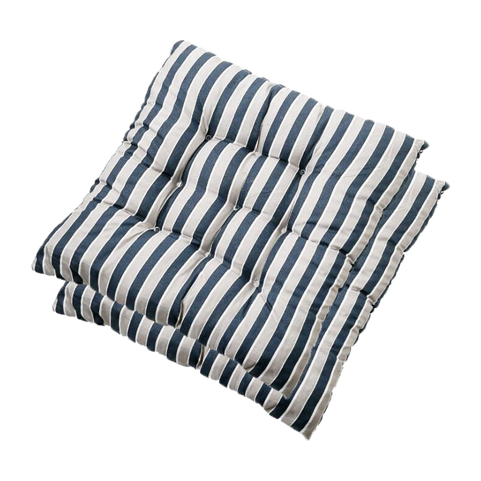 Cotton Chair Cushion Blue White Striped Seat Chair Pads Soft Sofa Filled Pillow 15.7" x 15.7" 2 Pack