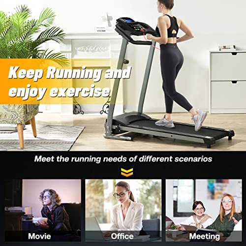 Home Foldable Treadmill with Incline, Folding Treadmill for Home Workout, Electric Walking Treadmill Machine 15 Preset or Adjustable Programs 250 LB Capacity MP3 (Black 1)
