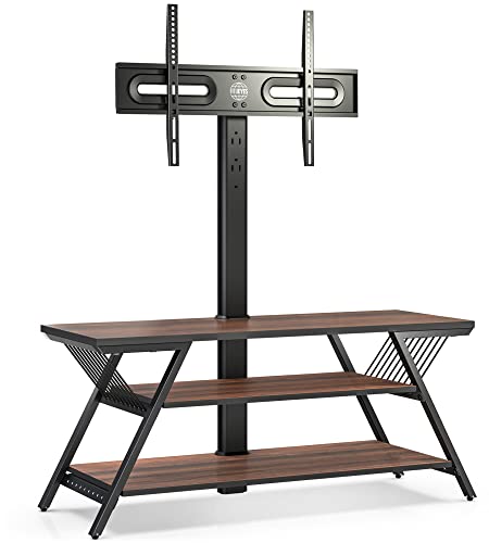 FITUEYES Wood TV Stand with Mount for 32-65 Inch TVS Entertainment Center with Mount for LCD/LED Flat Curved Screens - Height Adjustable, Cable Management, Open Storage, Walnut, VESA 600x400mm