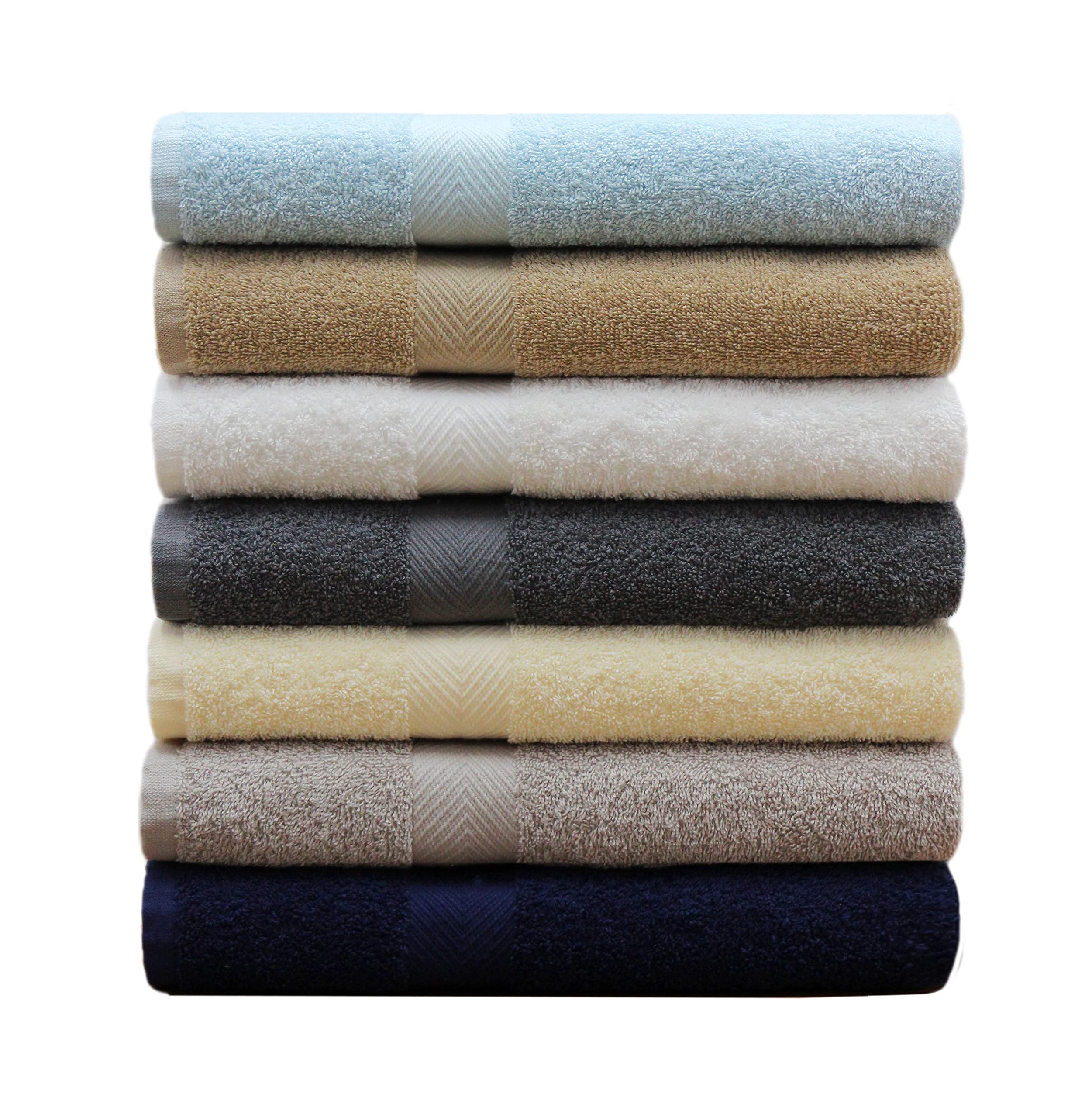 COTTON CRAFT Simplicity Bath Towels Set -7 Pack- 27x52-100% Cotton Bath Towel - Lightweight Absorbent Soft Easy Care Quick Dry Everyday Luxury Hotel Spa Gym Shower Beach Pool Camp Travel Dorm - Multi