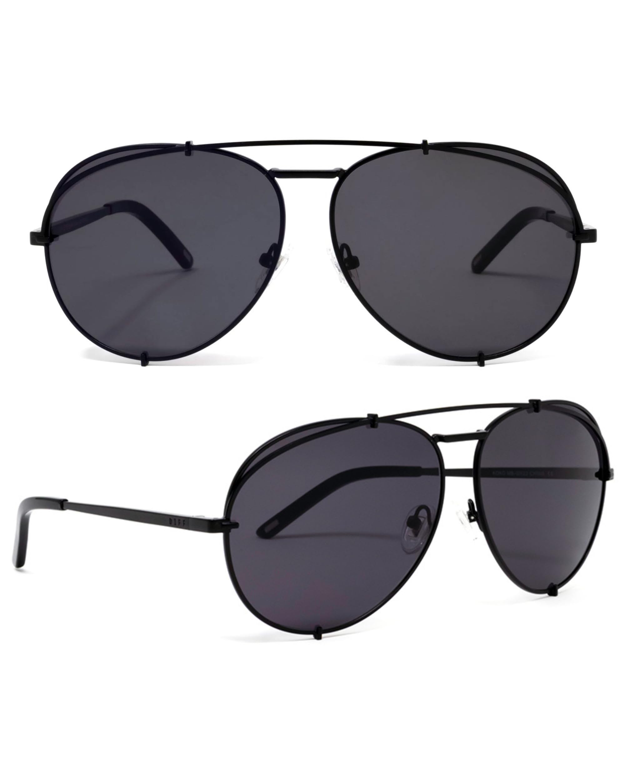 DIFF Koko Designer Oversized Aviator Sunglasses for Women UV 400 Protection, Black + Grey