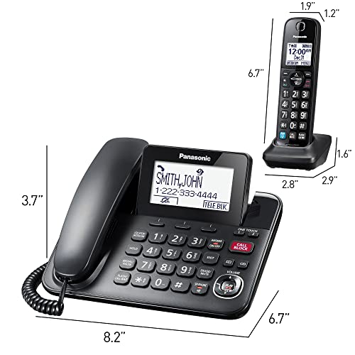 Panasonic Expandable Corded Phone System, Bluetooth Pairing for Wireless Headphones and Hearing Aids, Smart Call Block, Bilingual Talking Caller ID, 2 Handsets - KX-TGF892B (Black)