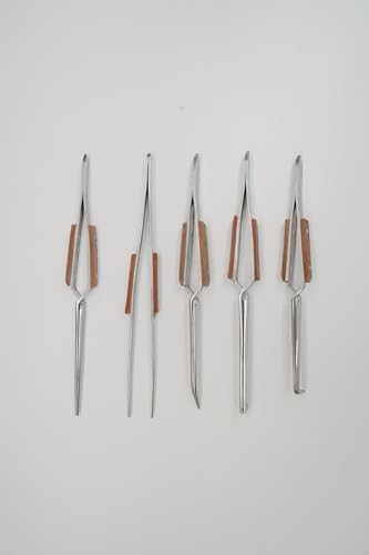 Fiber Grip Tweezers Jewelry Hobby Craft Soldering Fiber Grip Cross Locking Set Bent and Straight Tip 5 PCS By JTS