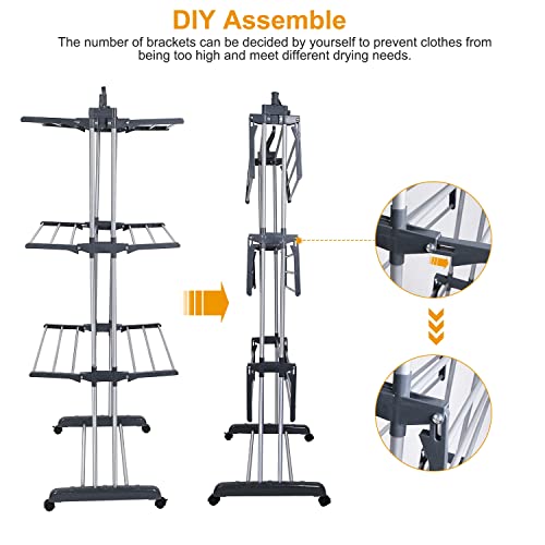 iMounTEK Clothes Drying Rack, Oversize 3-Tier Drying Rack Clothing (70" Height) Rolling Clothes Rack Laundry Drying Rack Clothing Drying Rack Garment Dryer Stand with 2 Side Wings