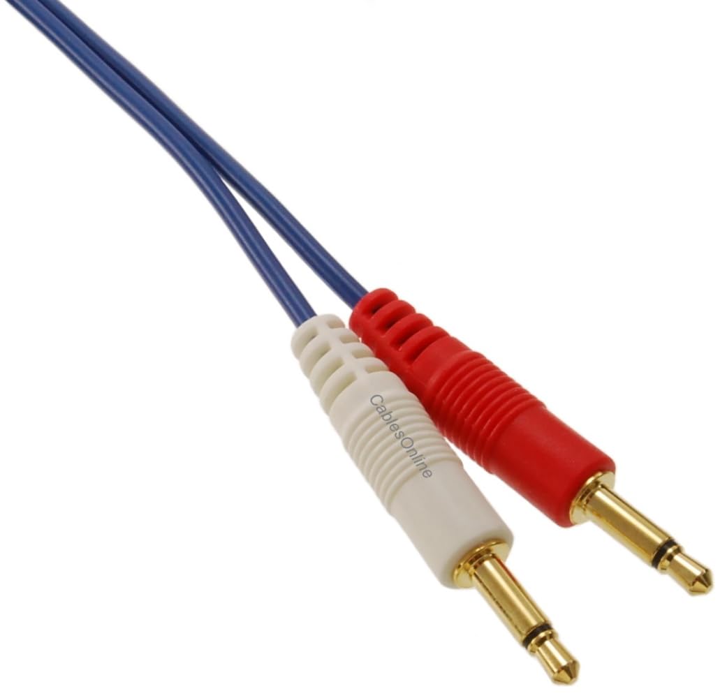 CablesOnline 3.5mm (1/8") TRS Stereo Male to Dual (Rd/Wh) 3.5mm (1/8") TS Mono Male Blue Audio Breakout Cable (1 Foot)