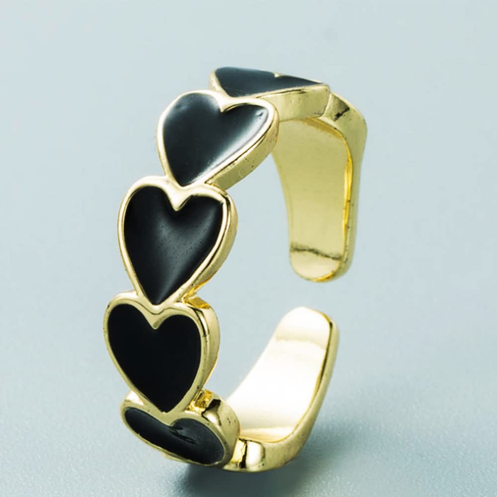 Colorful Enamel Heart Ring Adjustable Love Heart Open Band Ring Plain Stackable Finger Ring Wedding Love Promise Ring for Women Fashion Jewelry Gift Gold Plated (Blue)